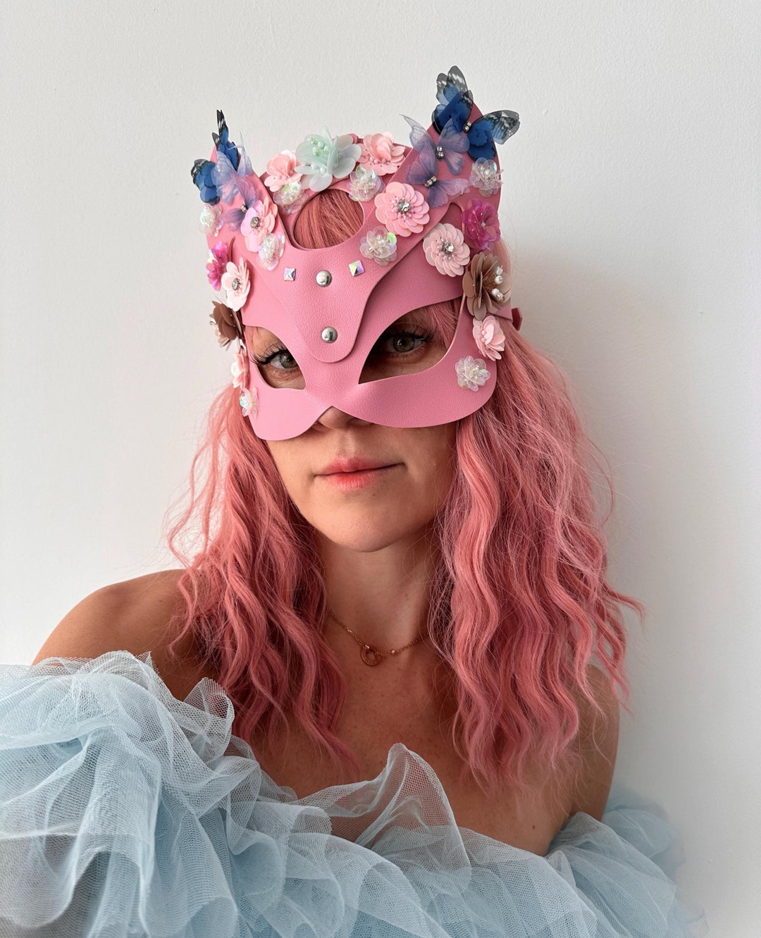 Pink Cat Mask Faux Leather Cat Mask Costume Cat Mask vegan Leather Pink ...