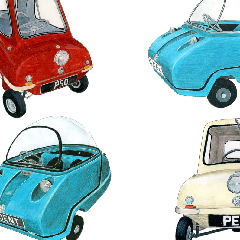 Peel P50 and Trident Microcars Bubblecars Print - Archival Print ...
