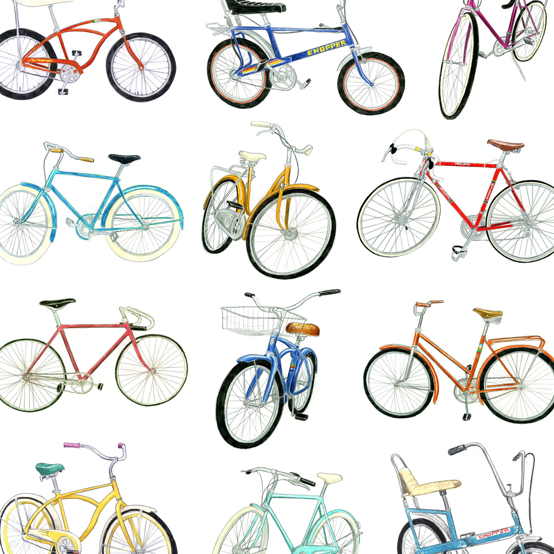 15 Bicycle Drawings Archival Print - Etsy