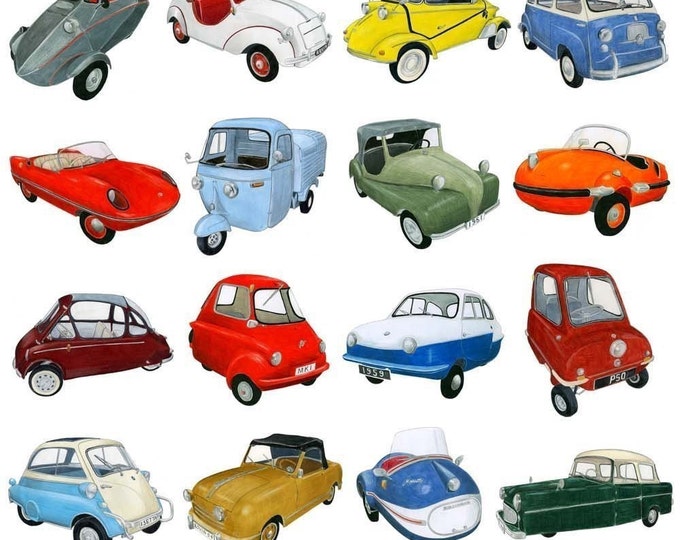 MICRO CARS 3 - Limited Edition Print of Retro Micro Cars - 11 X 15'' - Etsy