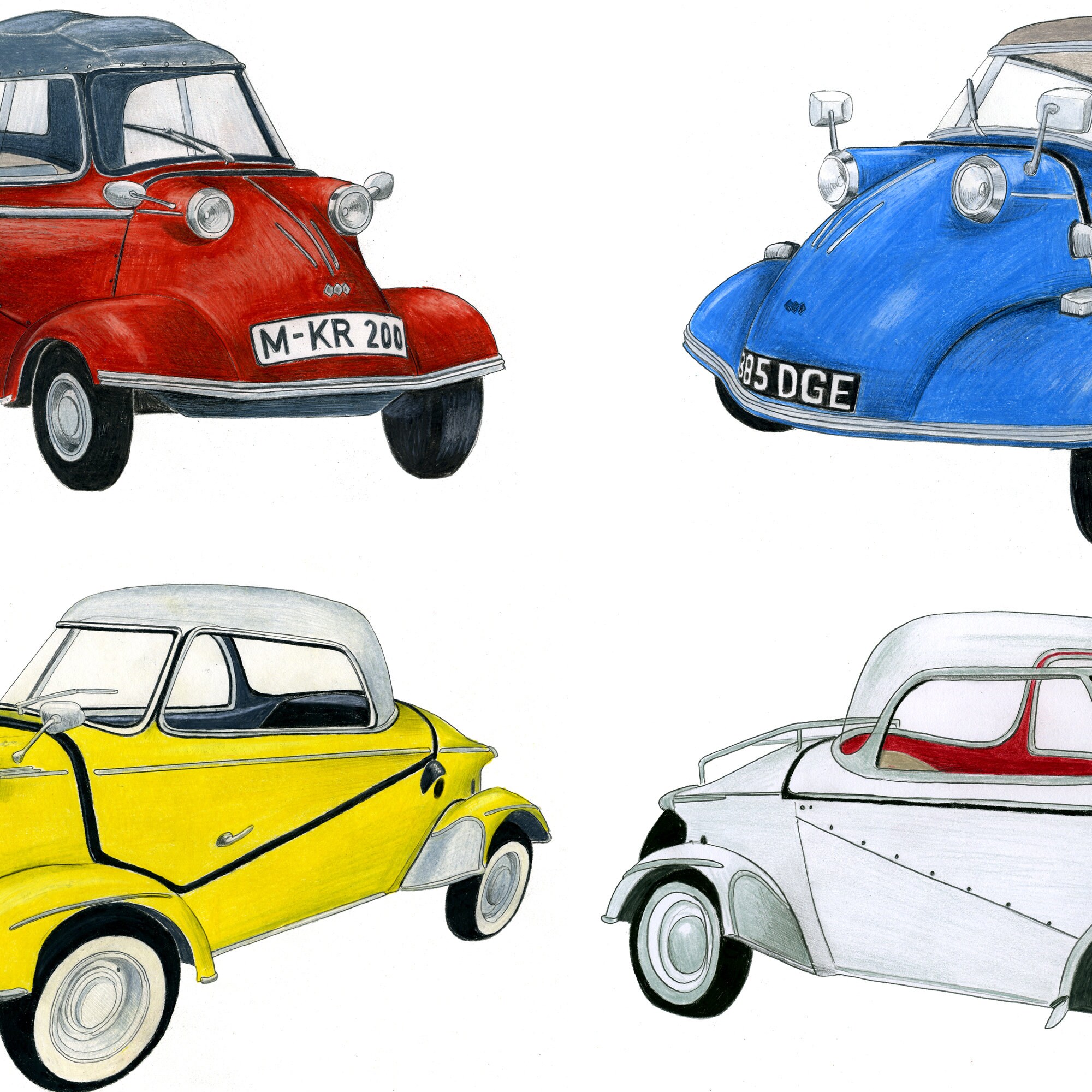 Messerschmitt Microcars Bubblecars Print - Archival Print Created From ...