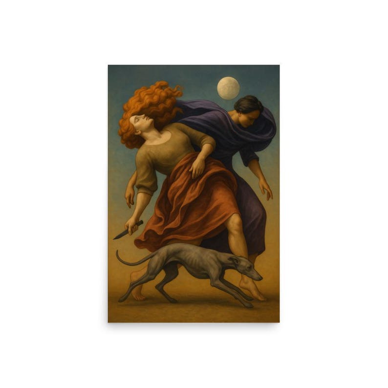 LUNAR PURSUIT – Surreal Mythic Art Print, Dramatic Figurative Poster ...