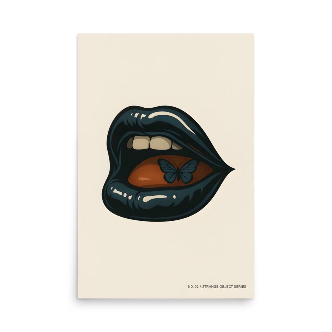 Surreal Butterfly Lips Art Print: Minimal Dark Pop Poster - Etsy