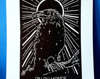 Raven Linocut Print - Etsy