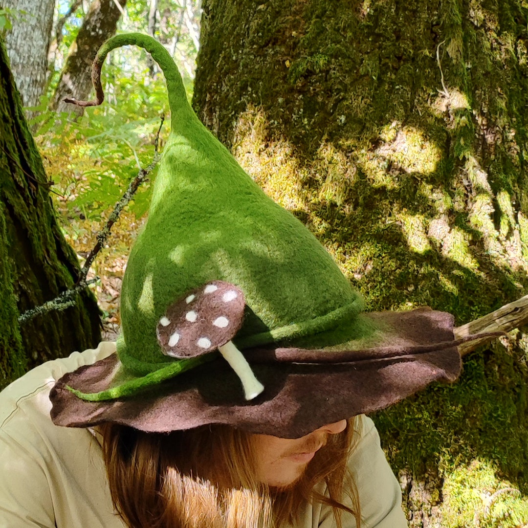 Enchanting Forest Elf Green Wool Hat With Mushroom - Perfect for Wizard ...