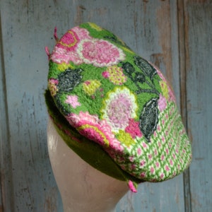 Wool Felt Beret Hat With Flowers, Nuno Felted Bonnet for Women, Womens ...