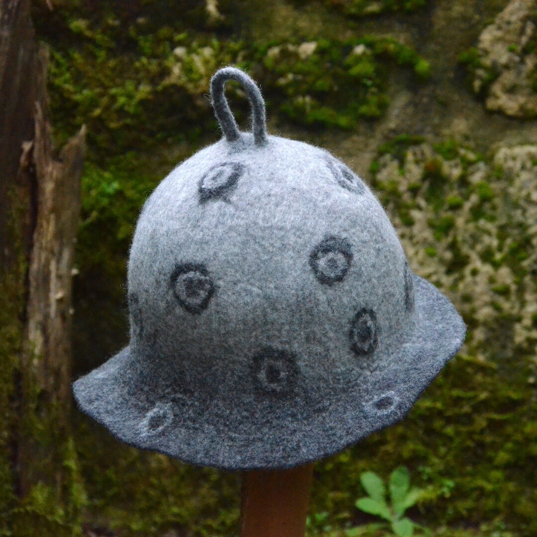 Woolen Felted Grey Sauna Hat – Natural Grey Steam Cap, Unisex Spa ...