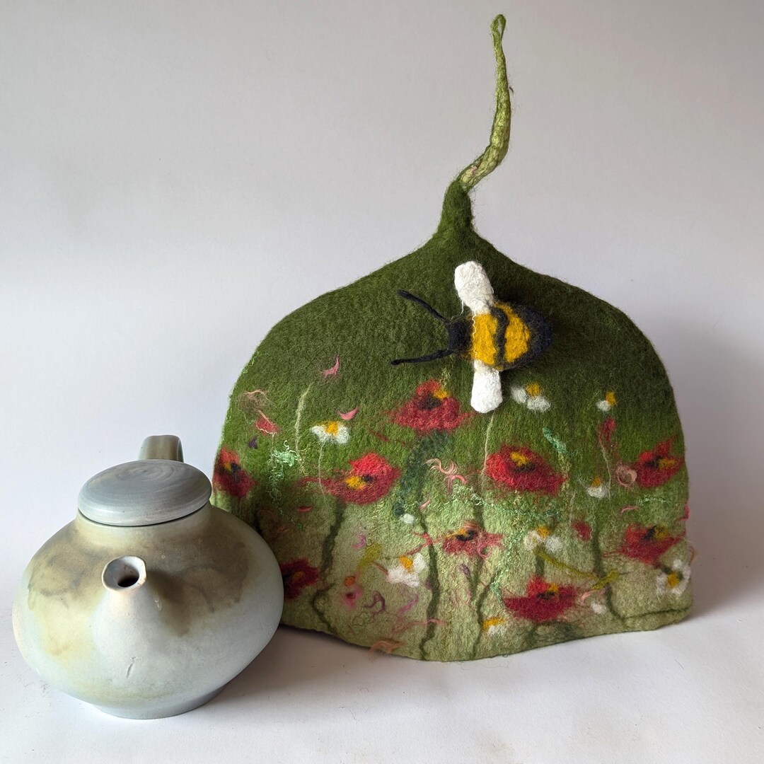 Felted Tea Cozy - Wool Teapot Warmer - Floral Teapot Cover - Handmade ...