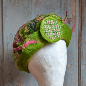 Wool Felt Beret Hat With Flowers, Nuno Felted Bonnet for Women, Womens ...