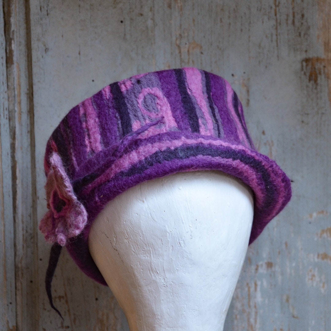 Purple Wool Hat Felt Hat for Women, Nuno Felted Winter Hat, Unique Gift ...
