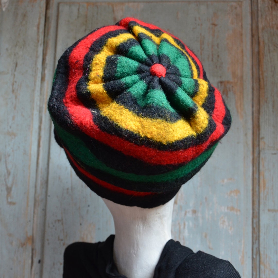 Rasta Cap Slouchy Beanie Hat, in Rainbow Colors, Unisex Striped Beanie ...
