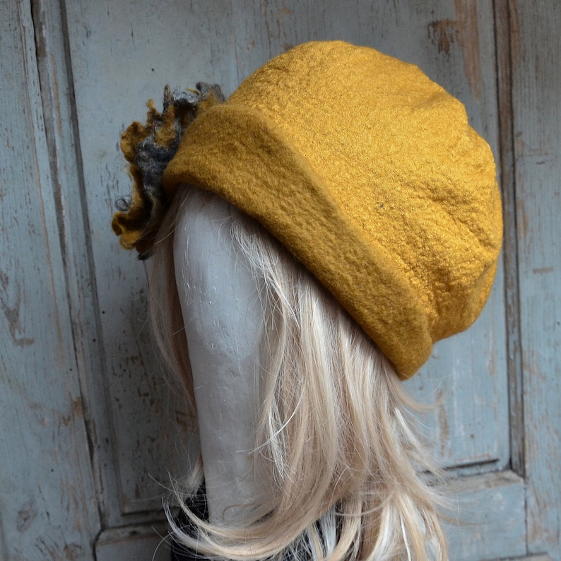 Yellow Wool Beanie Hat Nuno Felted Hat for Women With a Large - Etsy
