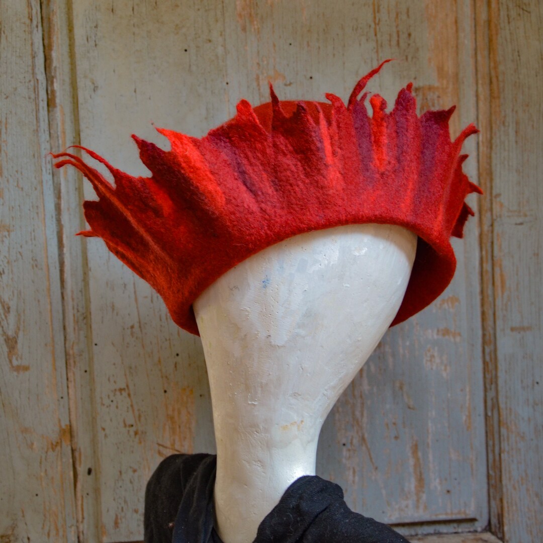 Red Crown Cloche Hat, Sculptured Felted Wool Winter Hat - Etsy