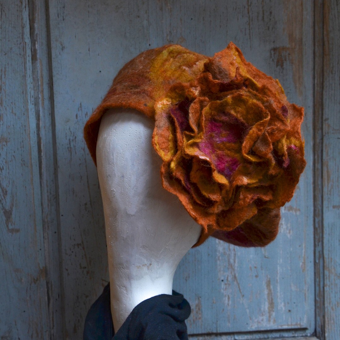 Wool Felt Beret Hat Nuno Felted Bonnet for Women, Vintage Style ...
