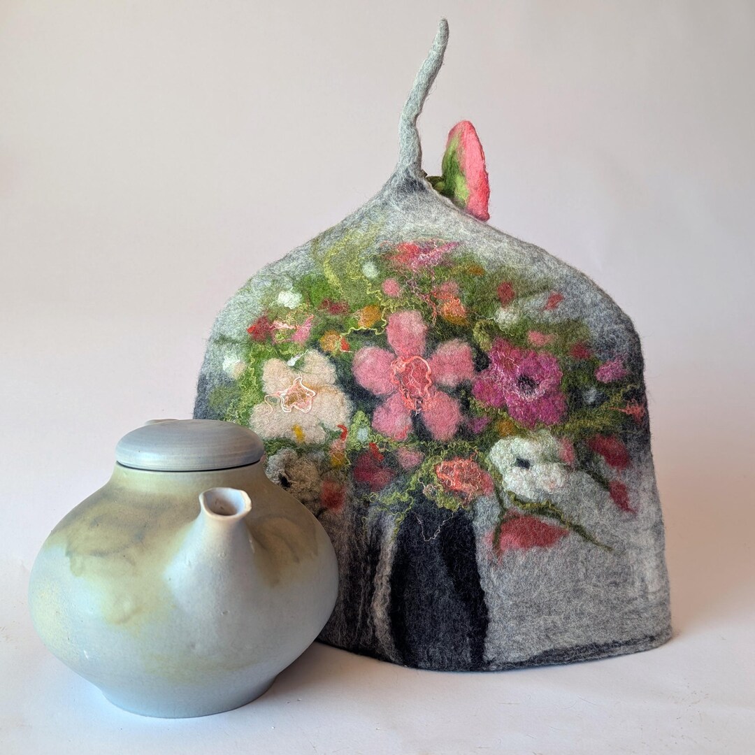 Felted Tea Cozy - Wool Teapot Warmer - Floral Teapot Cover - Handmade ...