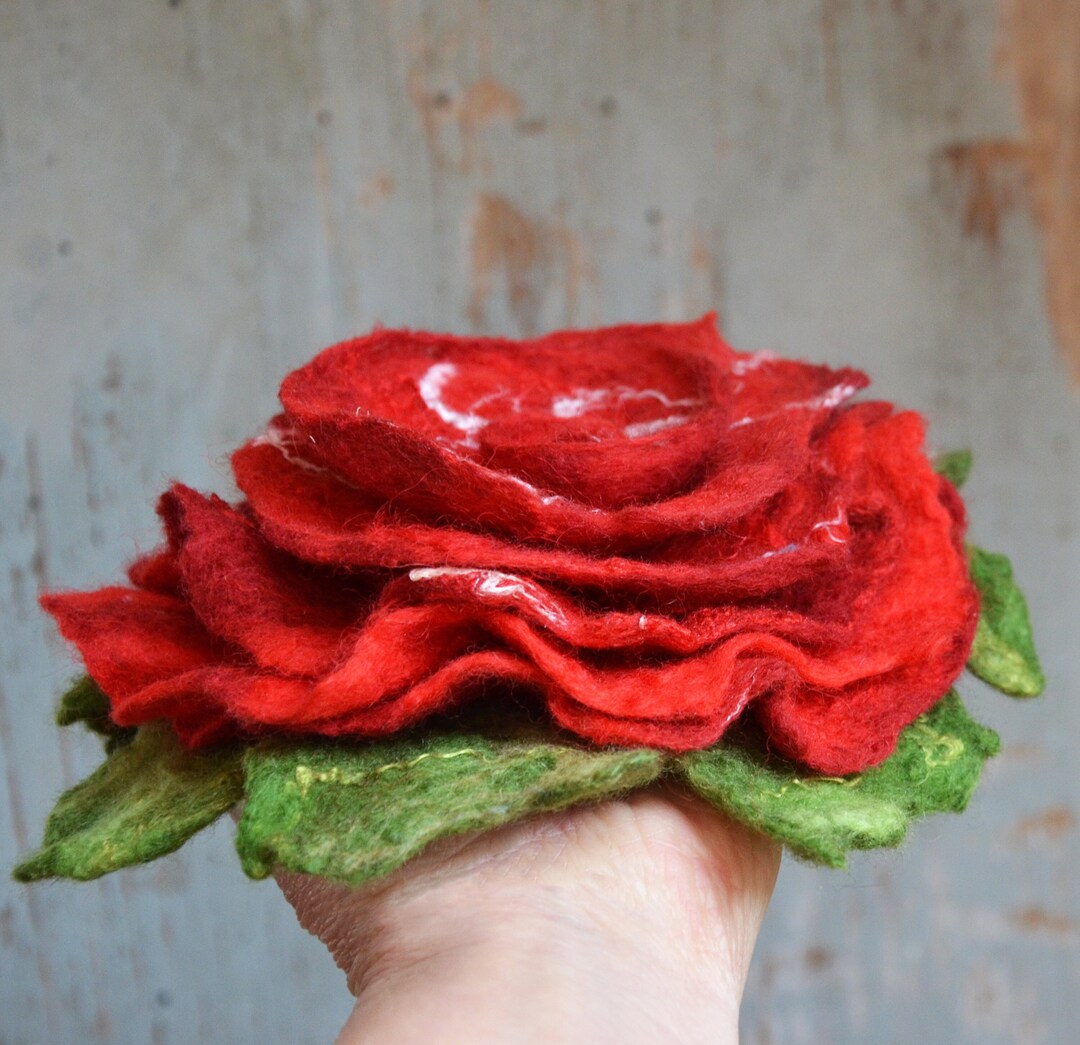 Red Felt Flower Brooch Red Rose Felt Flower Textile Flower - Etsy