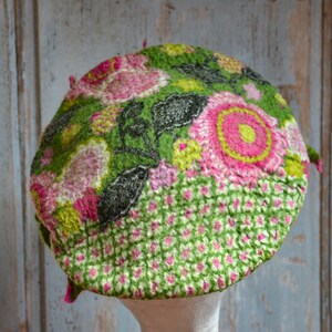 Wool Felt Beret Hat With Flowers, Nuno Felted Bonnet for Women, Womens ...