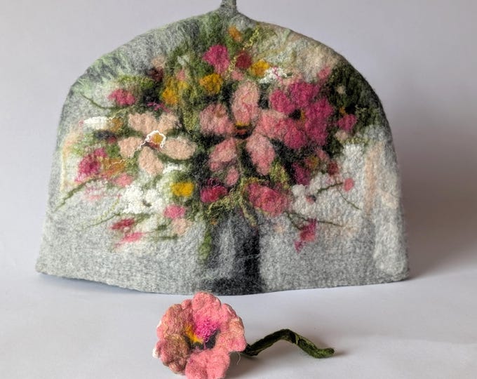 Felted Tea Cozy - Wool Teapot Warmer - Floral Teapot Cover - Handmade ...