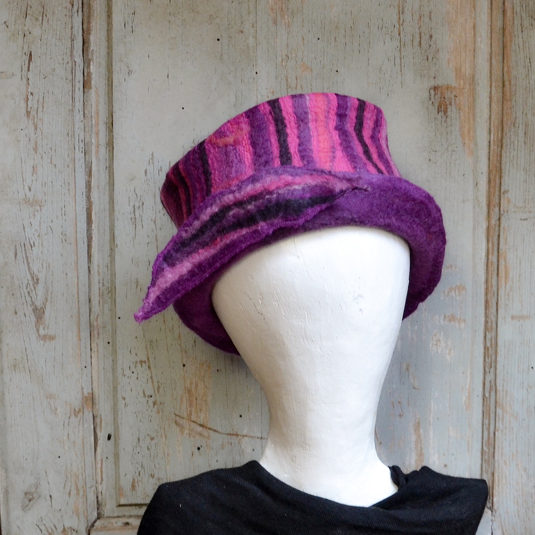 Purple Wool Hat Felt Hat for Women, Nuno Felted Winter Felt Hat, Unique ...