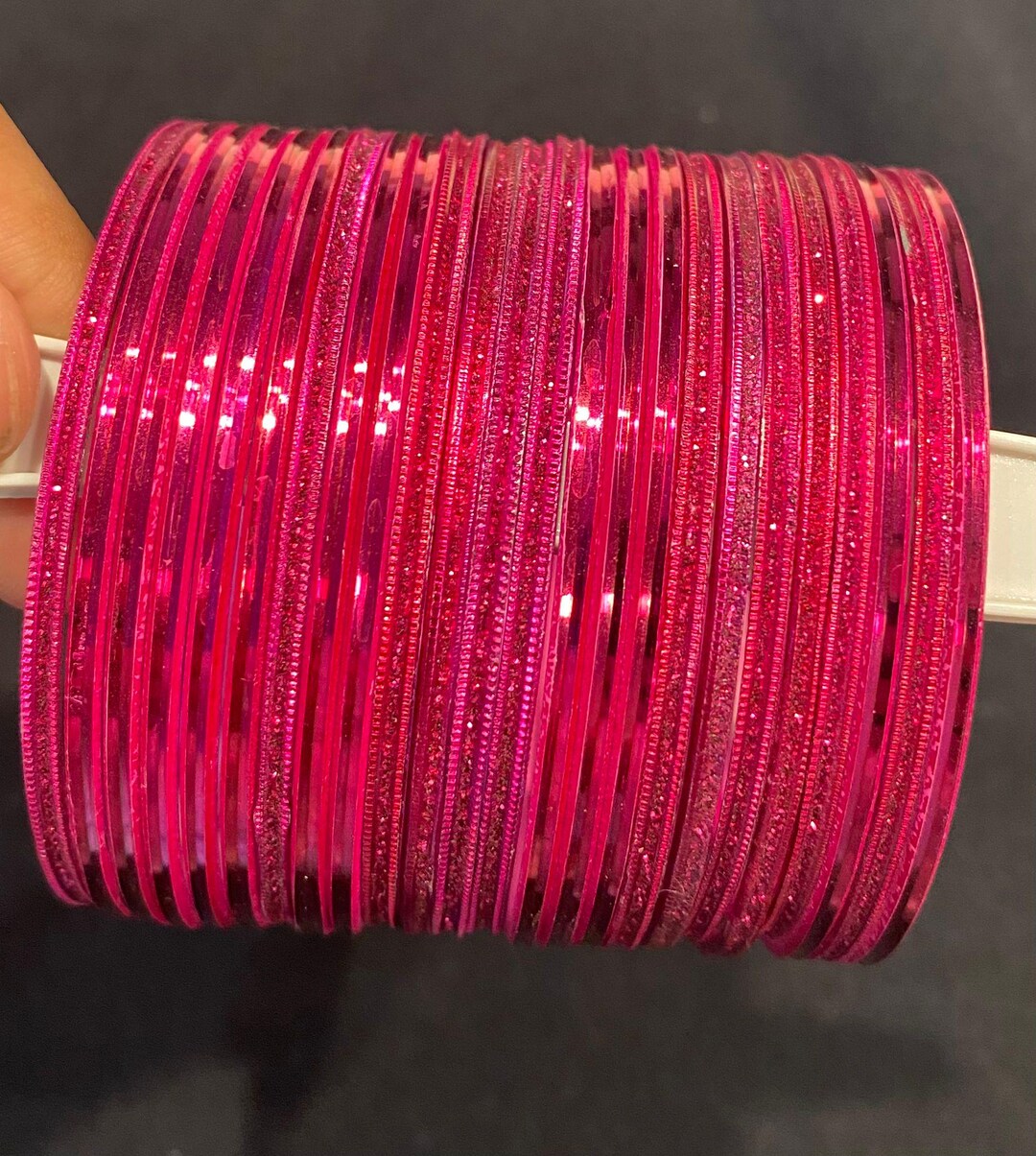 Set of 24 Hot Pink Glitter Bangles – Traditional Indian Chudi Set for ...