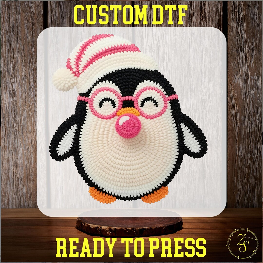 Christmas Penguin DTF Transfer: Faux Yarn Texture Cute Penguin Ready to ...