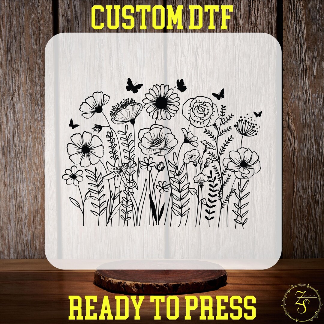 Wildflower DTF Transfer, Flowers Ready to Press, Wildflowers Lover, Flower Sketch, Flower Border ...
