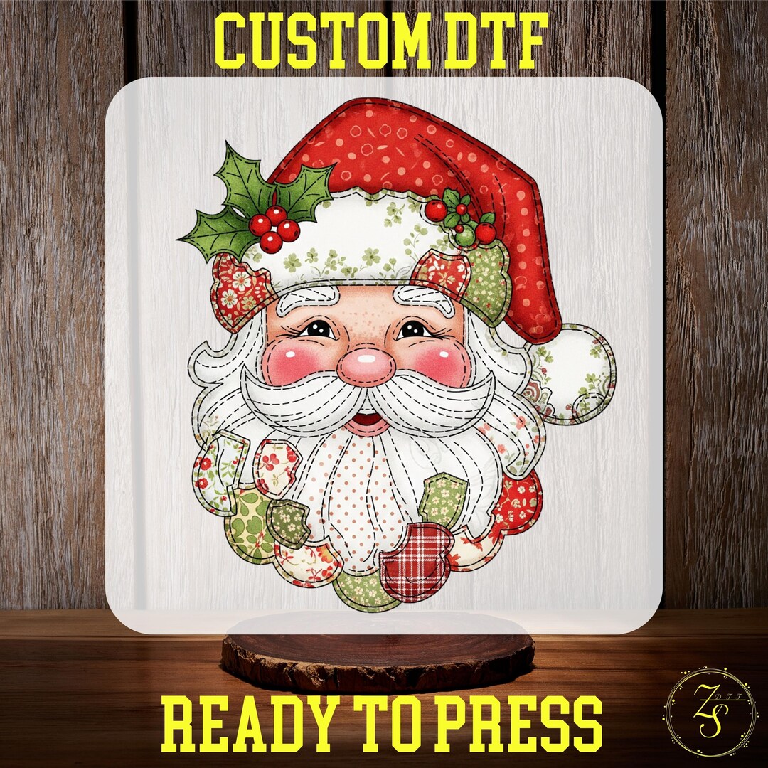 Patchwork Santa Claus DTF Transfer Ready to Press, Christmas Quilted ...