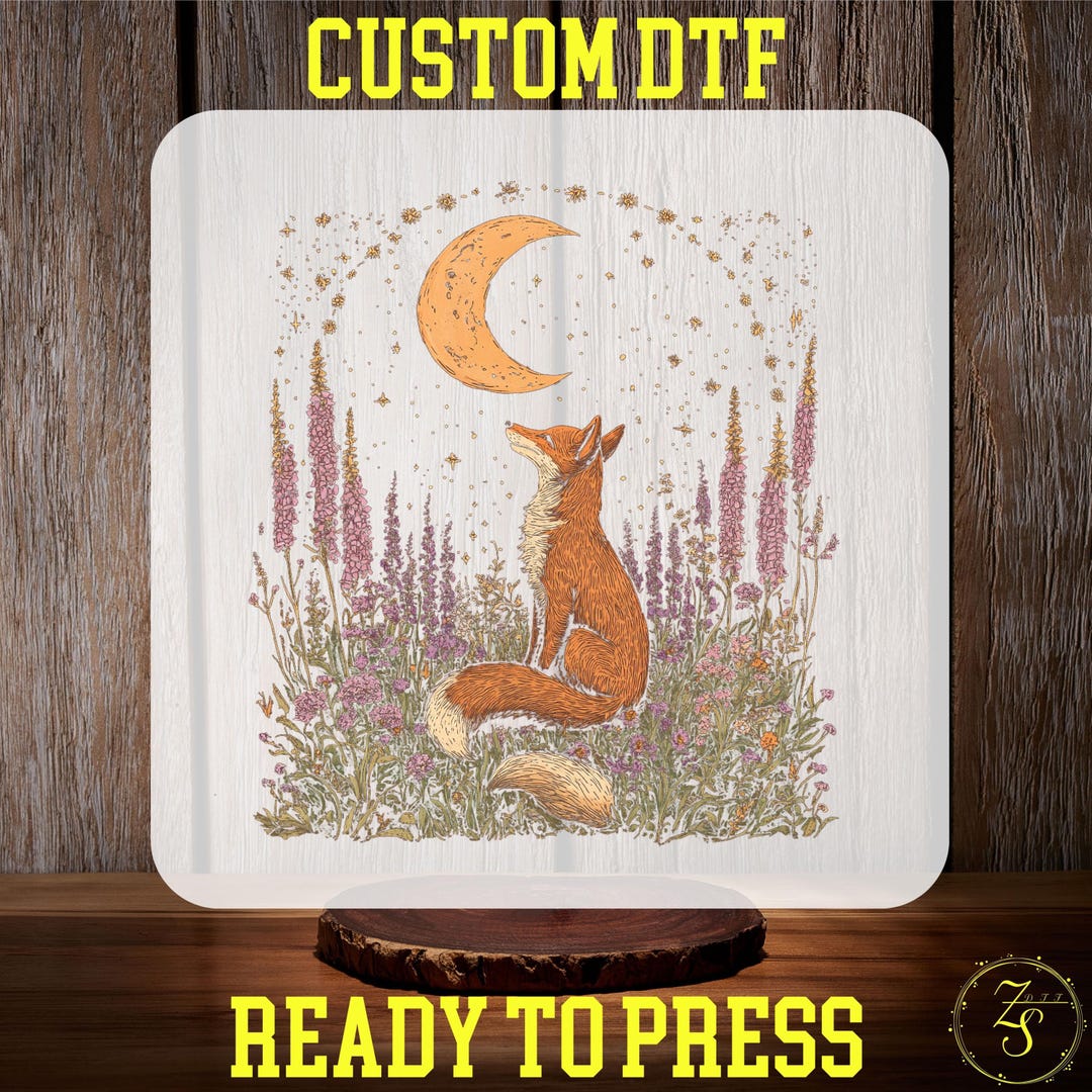 Folklore Fox Floral DTF Transfer, Autumn Fox Under the Full Moon Ready ...