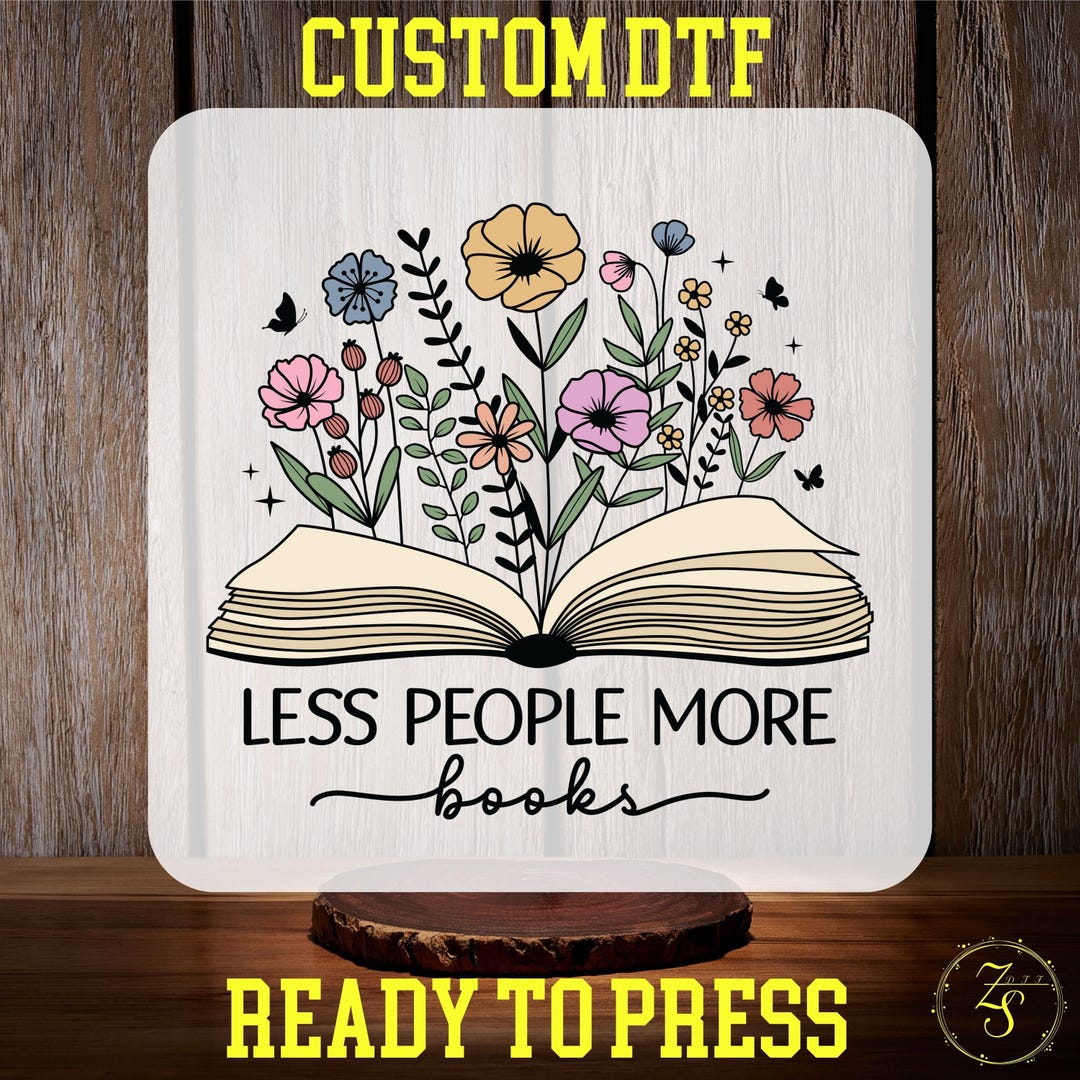 Books Reading Tee DTF Transfer, Books and Flowers Inspired Ready to ...