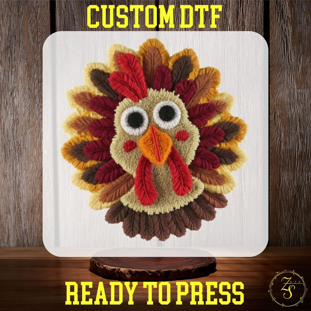 Thanksgiving Turkey DTF Transfer: Faux Yarn Cozy Autumn Fall Ready to ...
