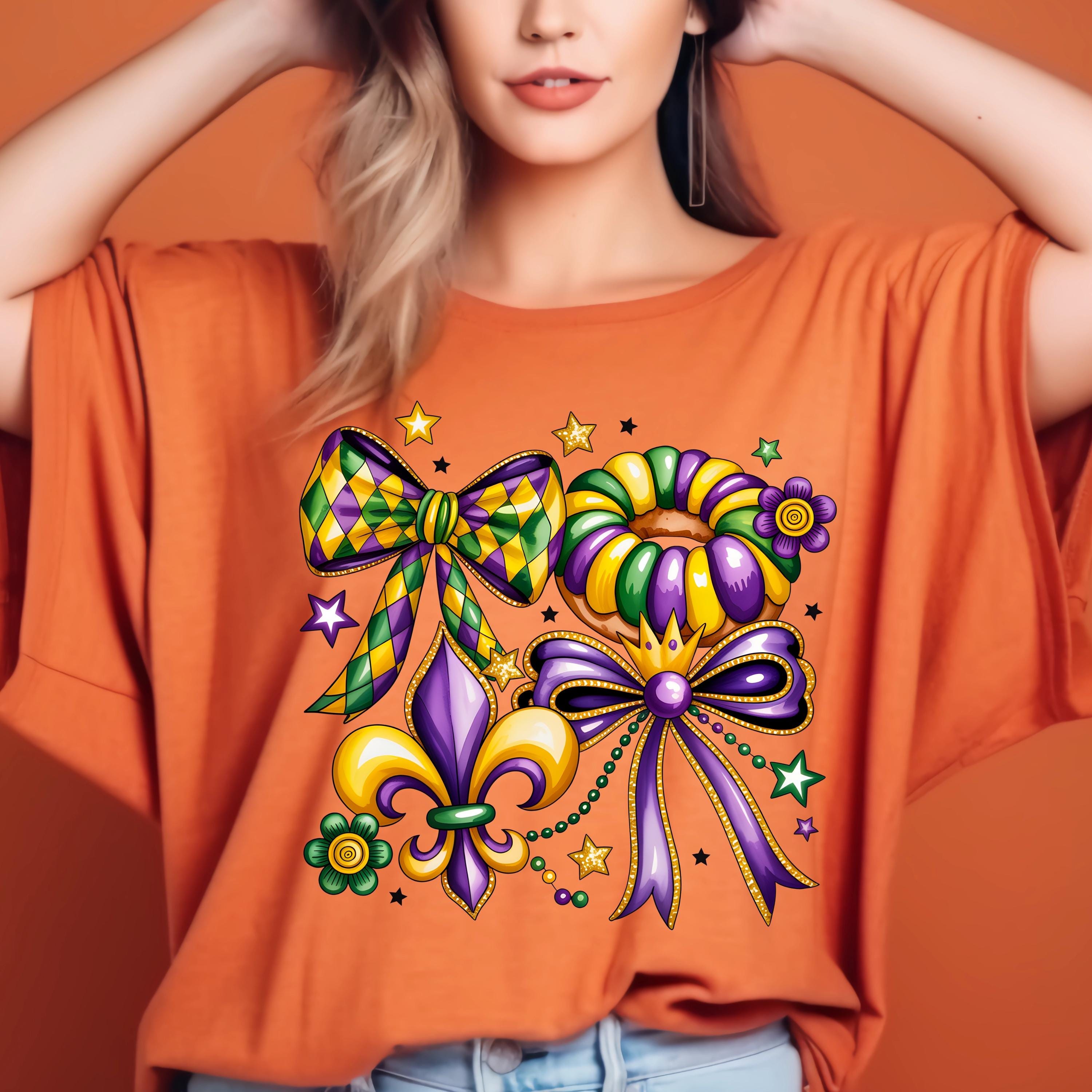 Mardi Gras Carnival Bow DTF Transfer, Fleur De Lis Mask Bow Design ...