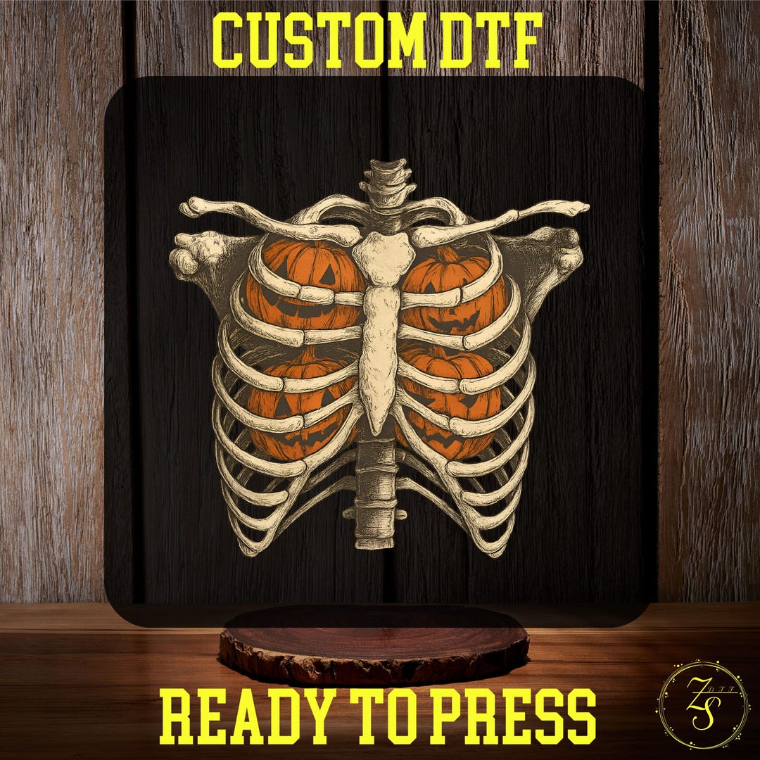 Pumpkin Ribcage DTF Transfer Halloween Skeleton Pumpkin Ready to Press ...