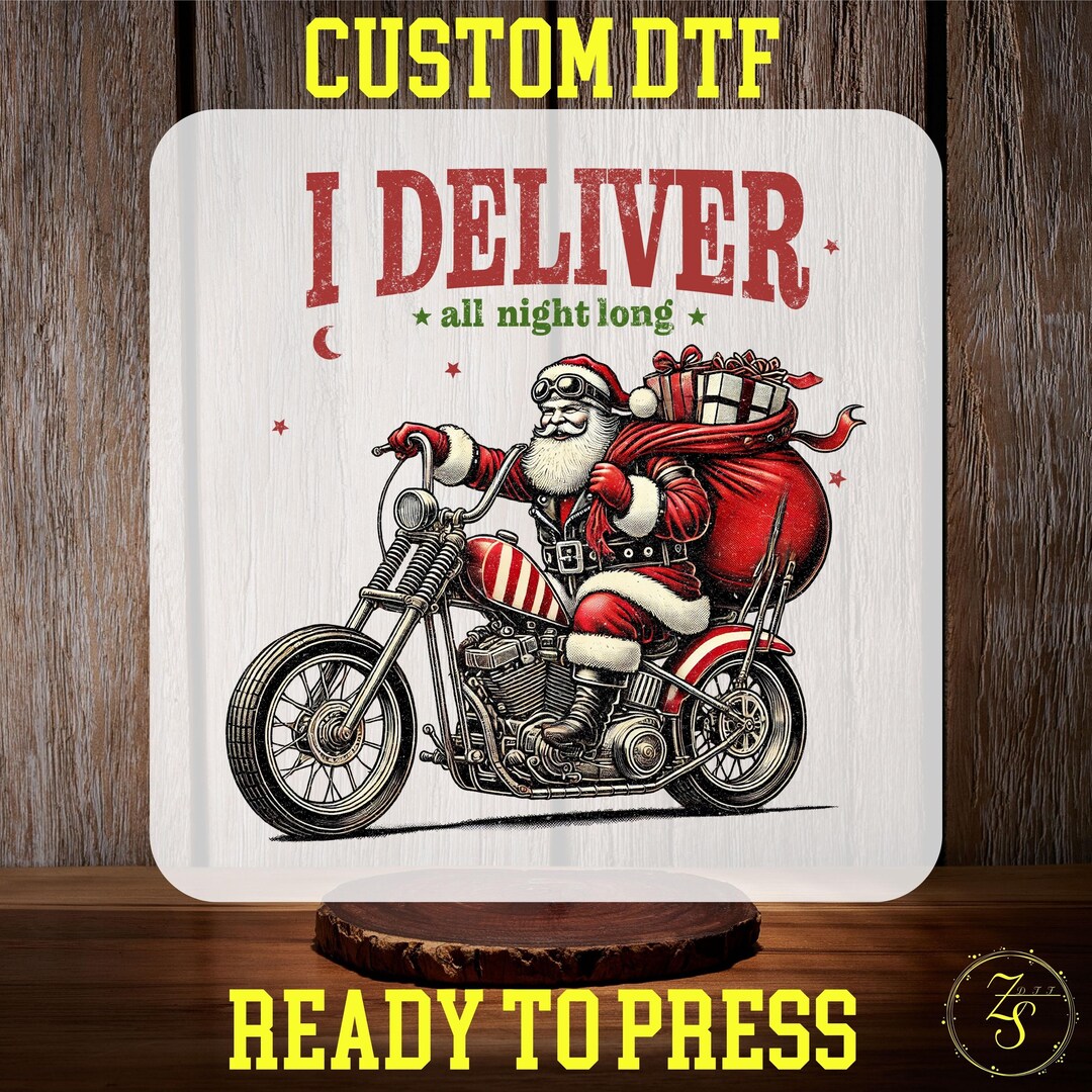 Santa Driving Motorcycle DTF Transfer, Santa Ready to Press, Santa Gift ...