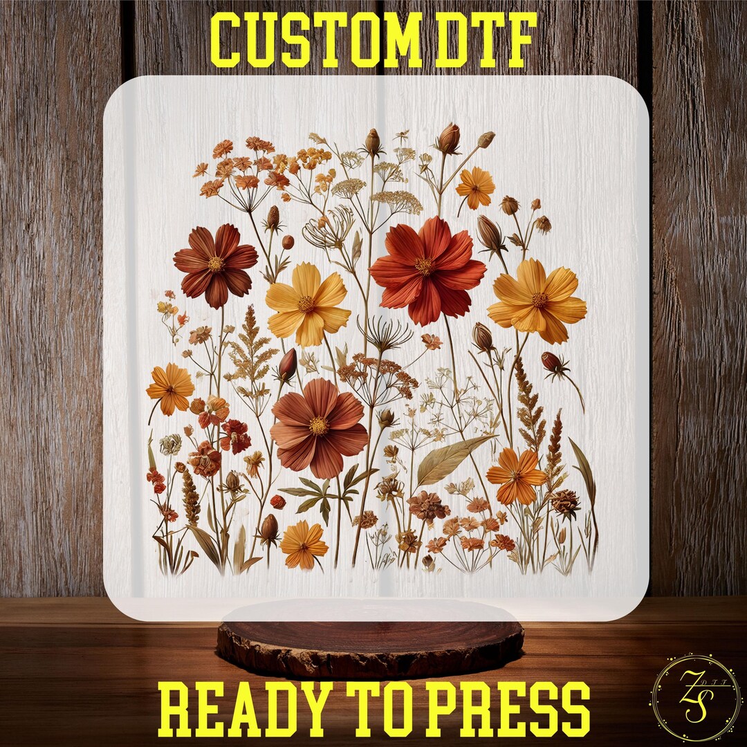 Boho Flower DTF Transfer, Pressed Flowers Ready to Press, Retro ...