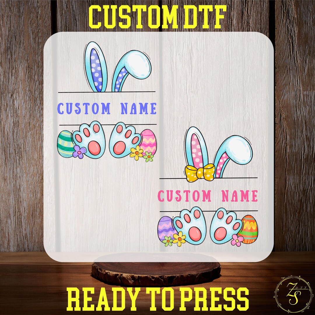 Personalized Name Easter Bunny DTF Transfer, Custom Name Bunny Boy Girl ...