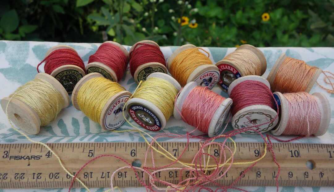 Silk Embroidery Thread Natural Dyes on 12 Vintage Wooden Spools Yellow ...