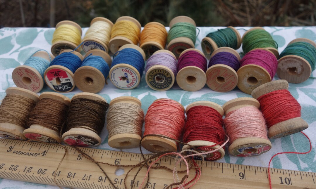 Silk Embroidery Thread Plant Dyes on 24 Vintage Wooden Spools Yellow ...