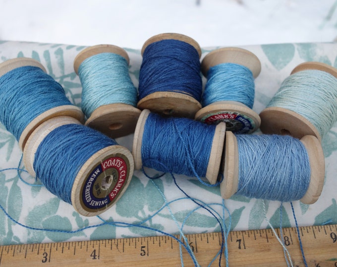 Indigo Blue Silk Embroidery Thread Natural Dye on 8 Vintage Wooden ...