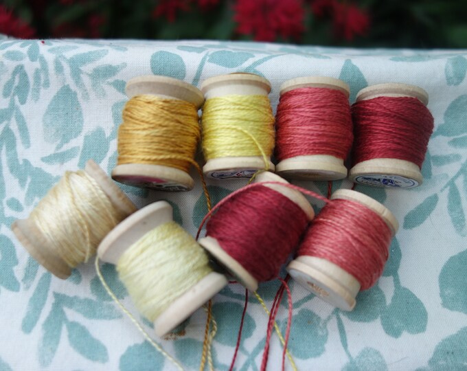 Silk Embroidery Thread Natural Dye on 8 Vintage Wooden Spools Pink ...