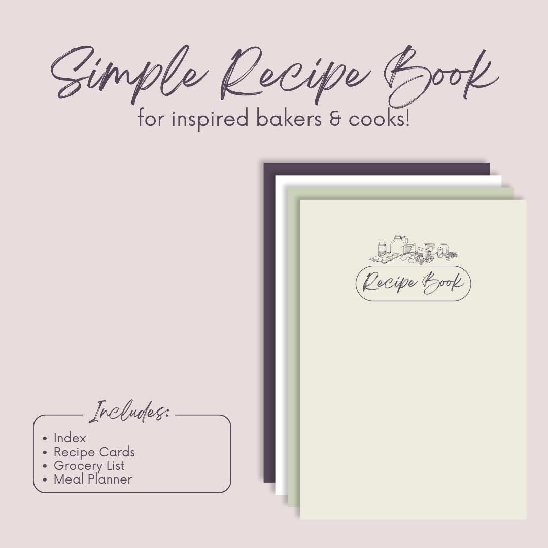 Printable Digital Recipe Book Bundle Recipe Cards, Grocery List & Meal ...