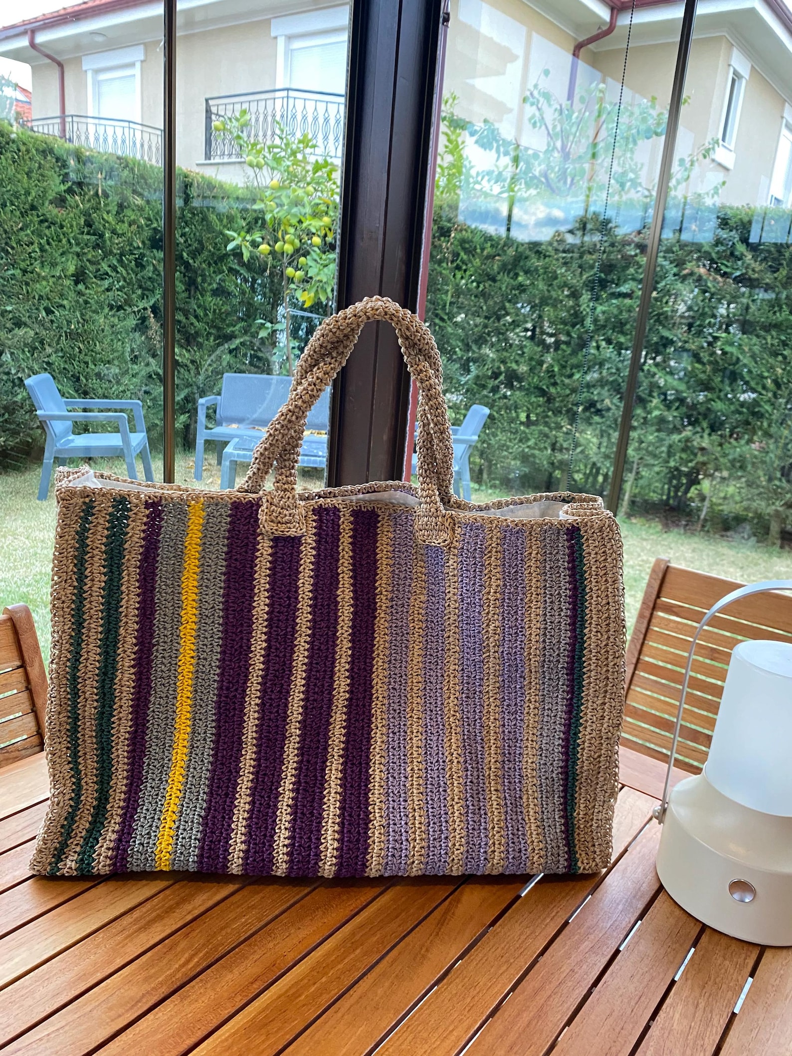 Handmade Crochet Shoulder Bag, Striped Paper Yarn Tote - Etsy