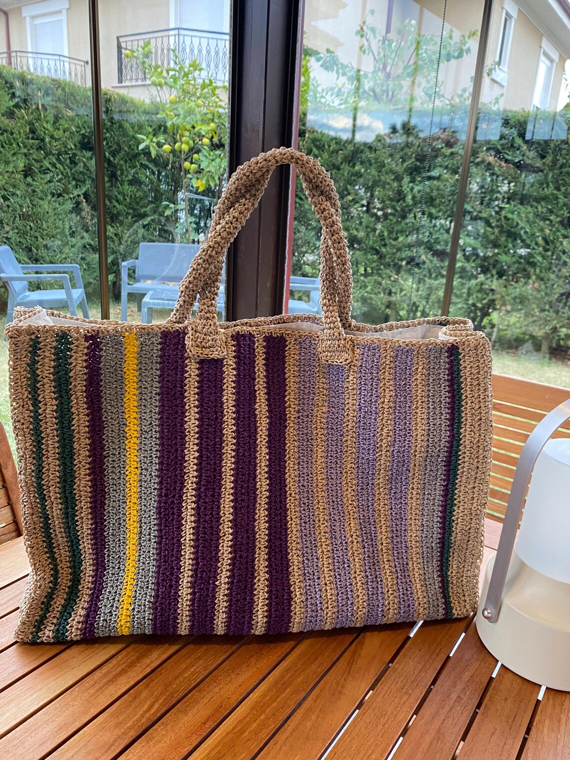 Handmade Crochet Shoulder Bag, Striped Paper Yarn Tote - Etsy