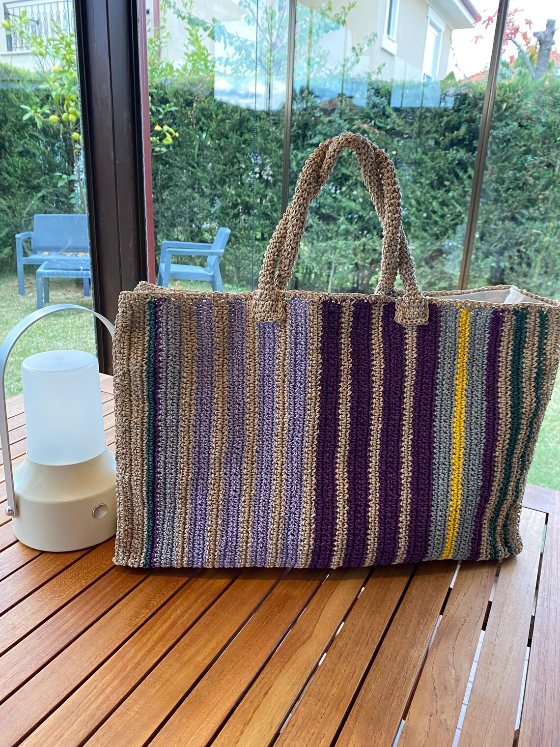 Handmade Crochet Shoulder Bag, Striped Paper Yarn Tote - Etsy