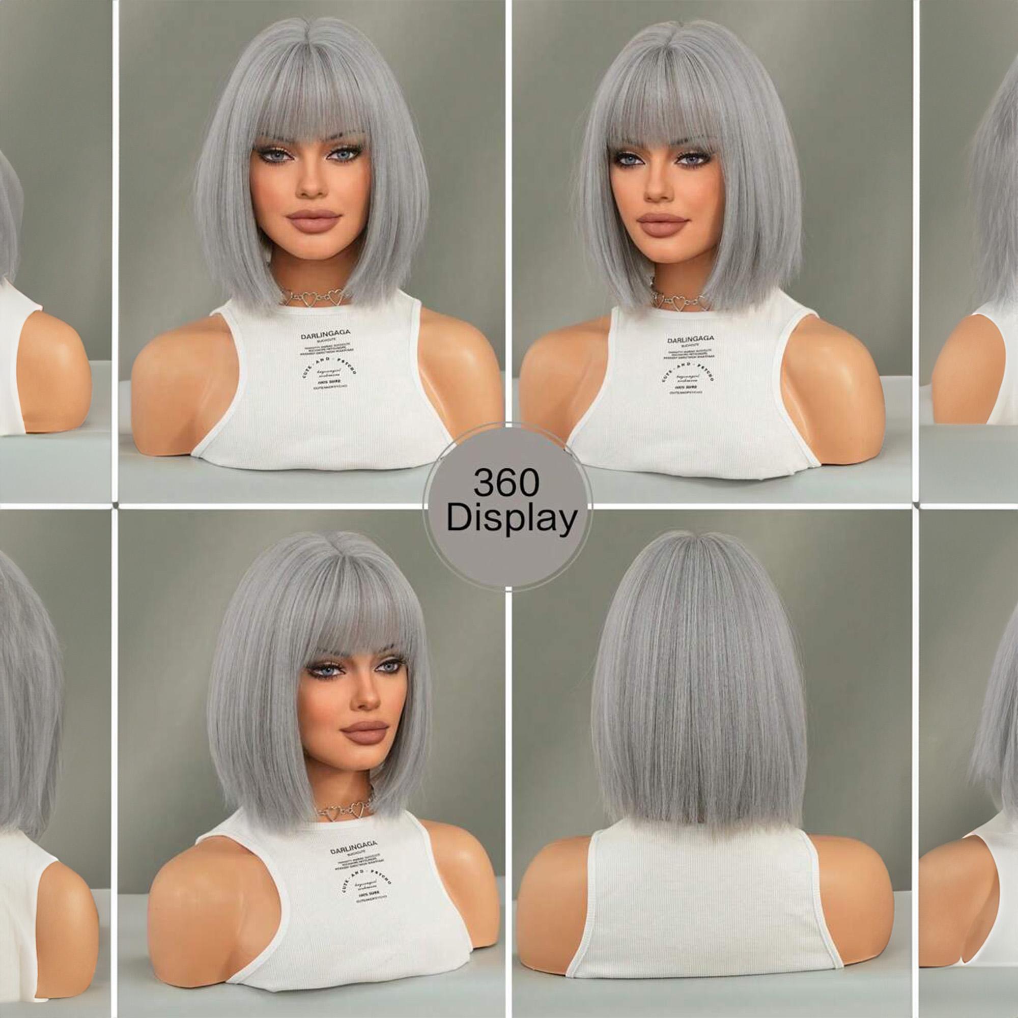 Grey Bob Wig, Grey Wig, Short Wig, Short Bob Wig, Wig With Bangs ...