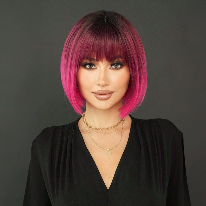 Rose Red Wig, Short Wig, Short Bob Wig, Red Wig, Wig With Bangs ...