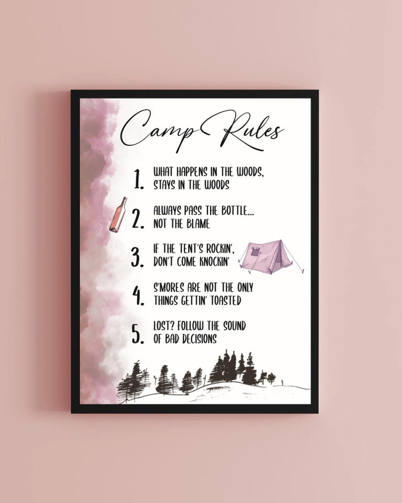 Camping Rules Sign, Camping Bachelorette Party, Camping Trip, Party ...