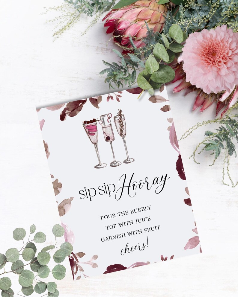 Sip Sip Hooray Sign, Mimosa Bubbly Bar Sign, Bridal Showers, Brunch ...