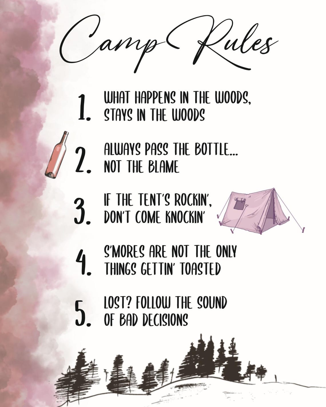 Camping Rules Sign, Camping Bachelorette Party, Camping Trip, Party ...