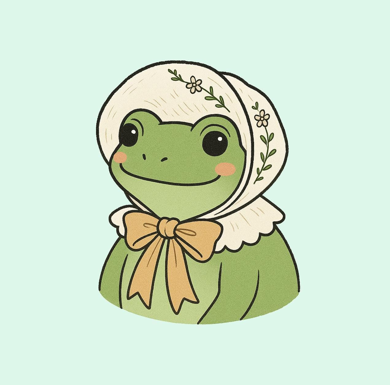 Kawaii Cottagecore Frog Sticker | Frog in Bonnet With Bow | Cute ...