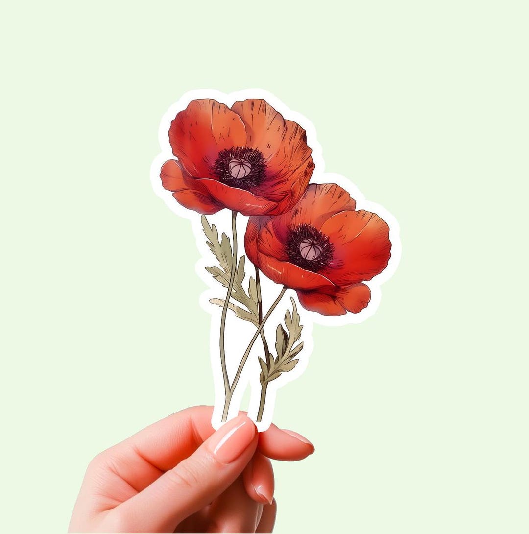 Flower Sticker, Poppy Sticker, Watercolor Sticker, Cute Flower Sticker ...